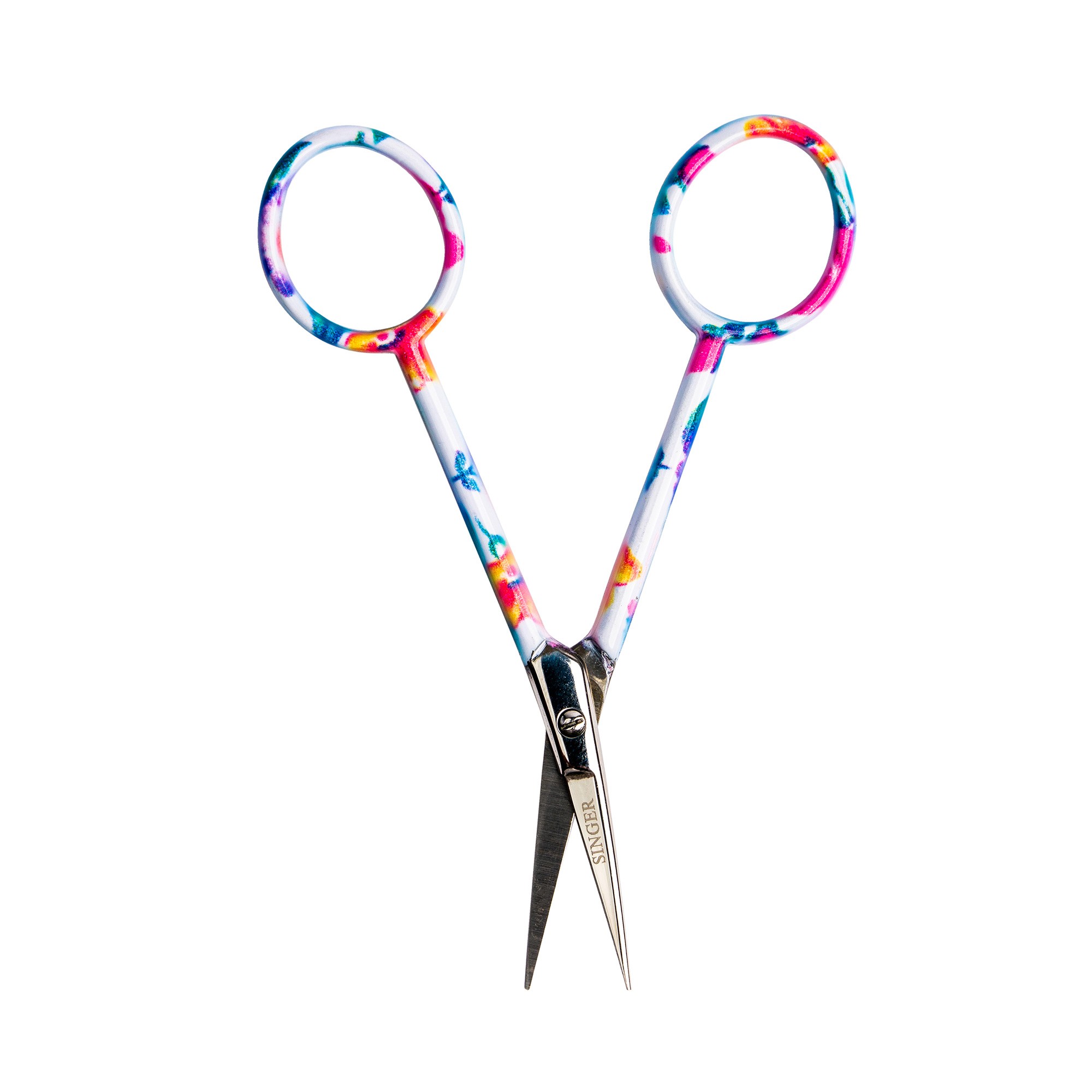 4in Forged Embroidery Scissors, Curved Tip - Floral Printed Handle