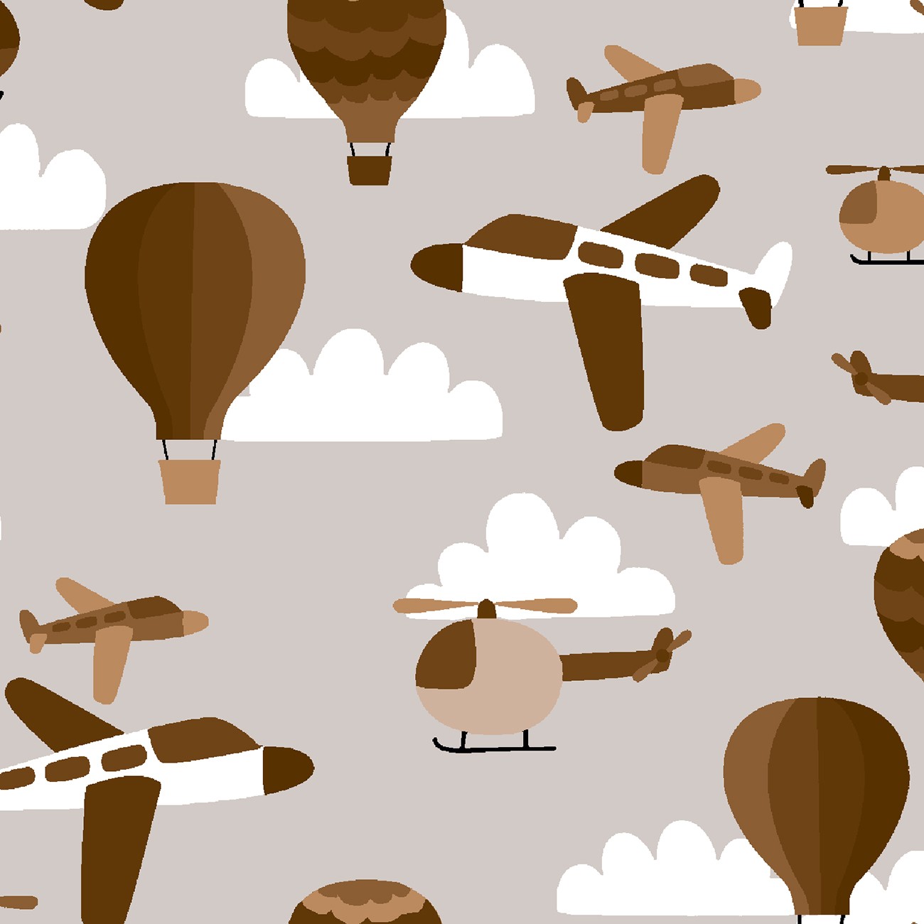 Gray Airplanes, Helicopters And Hot Air Balloons Flannel