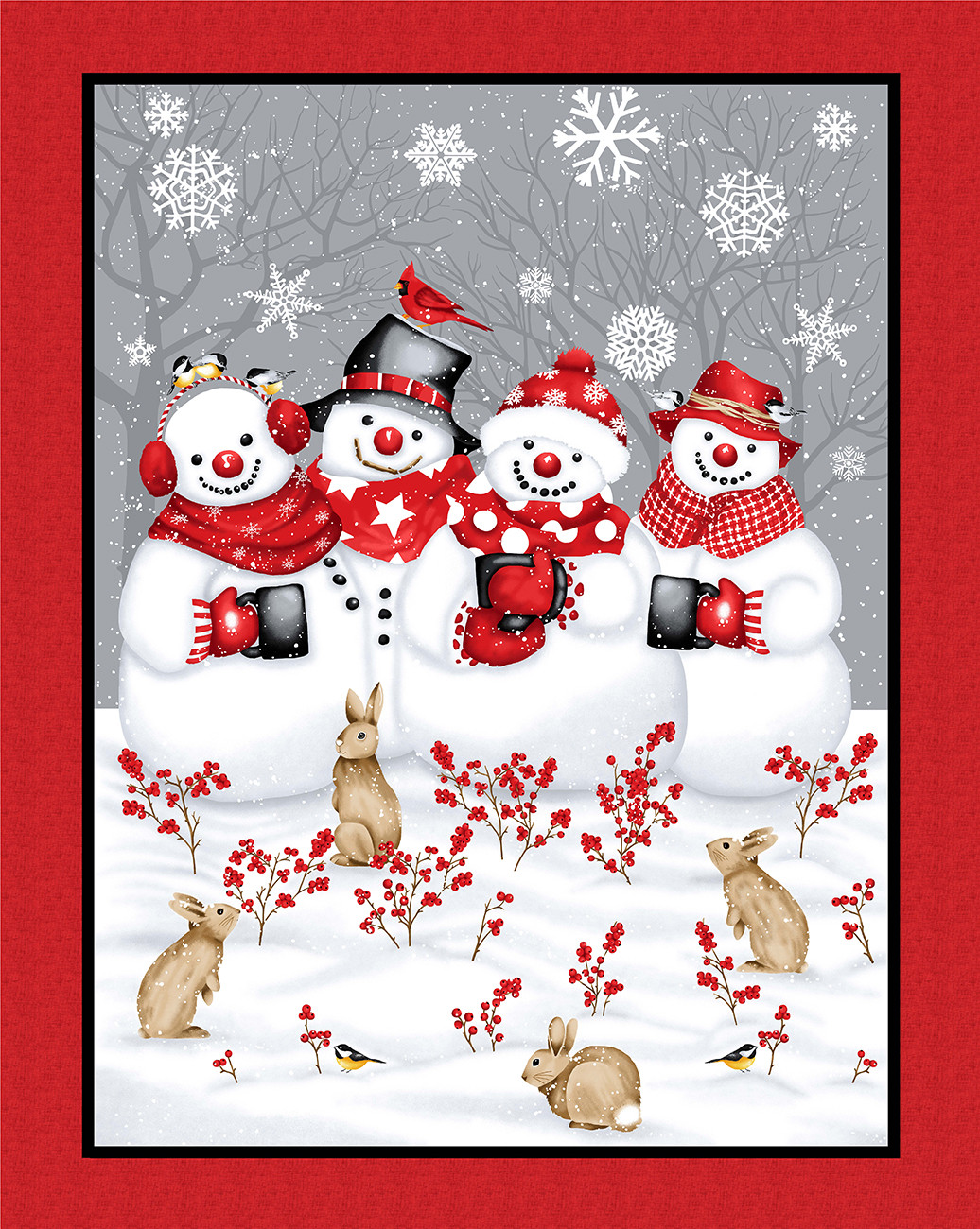 Multi 48" Snowmen Panel 48 Inch Panel repeat Minky By Tourtillotte, Barb