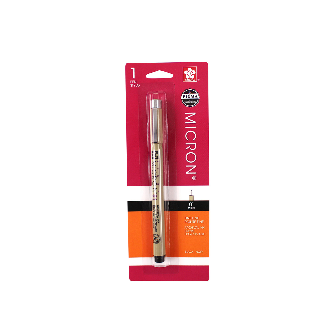 Pigma Micron Pen Black .25mm Size 01 Carded