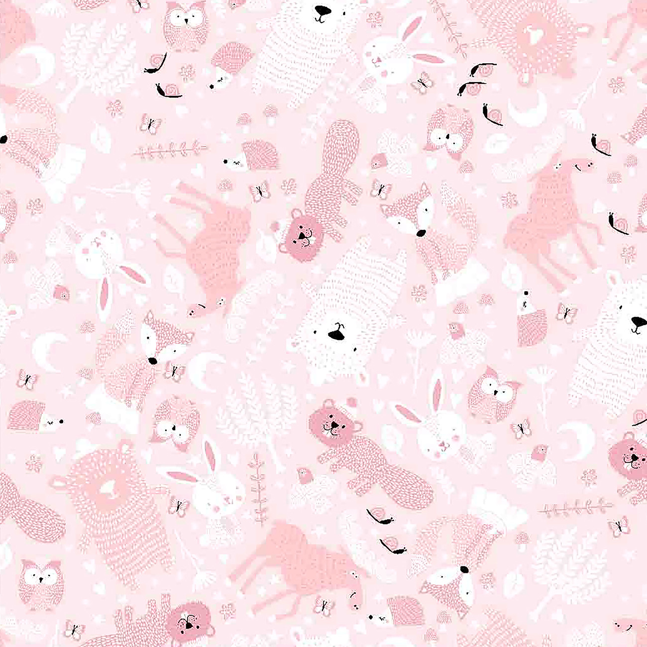 Fun Flannels Woodland Animals Tonal Pink