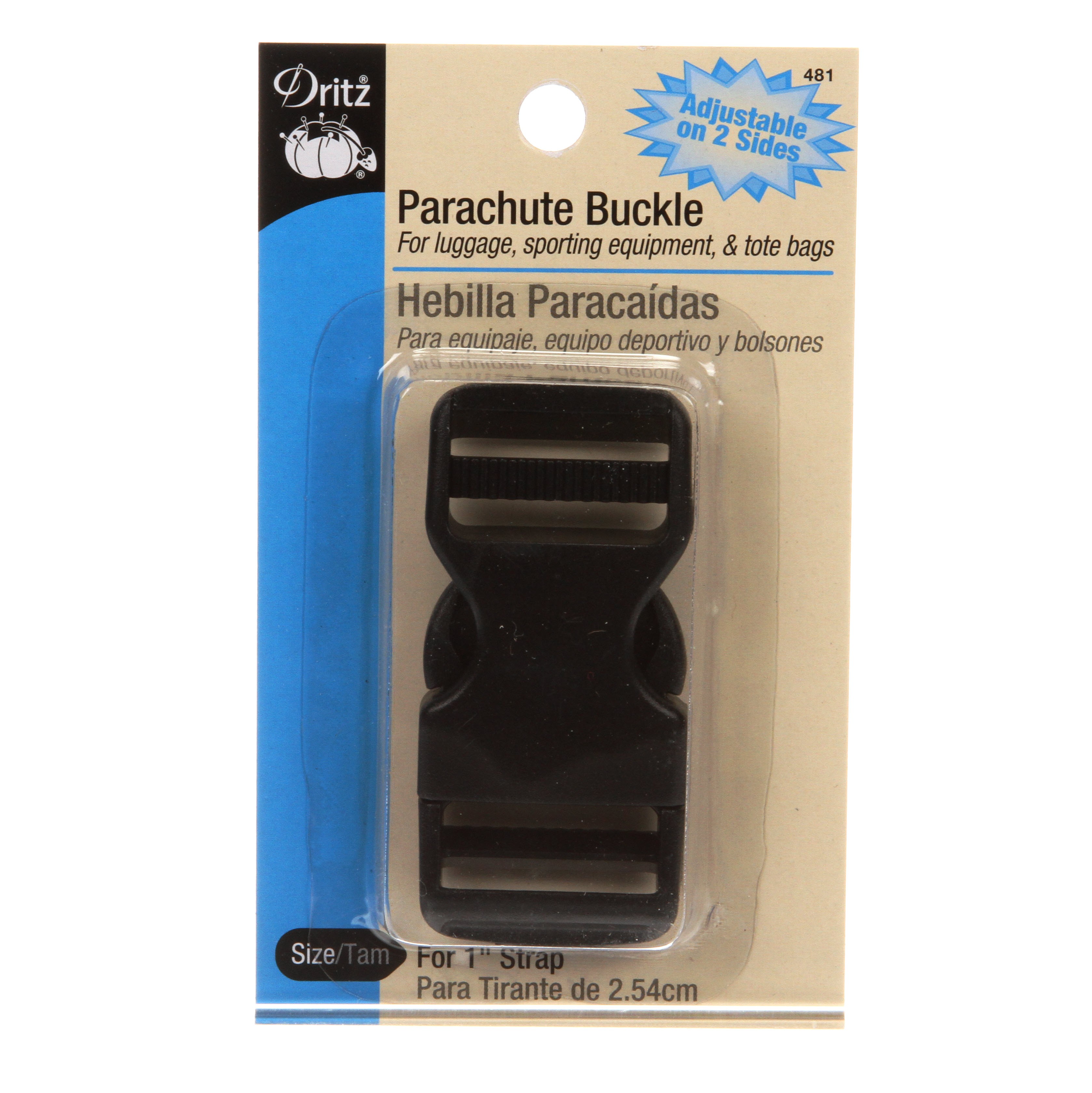 Parachute Buckle 1in Strap with Double Adjustment Black