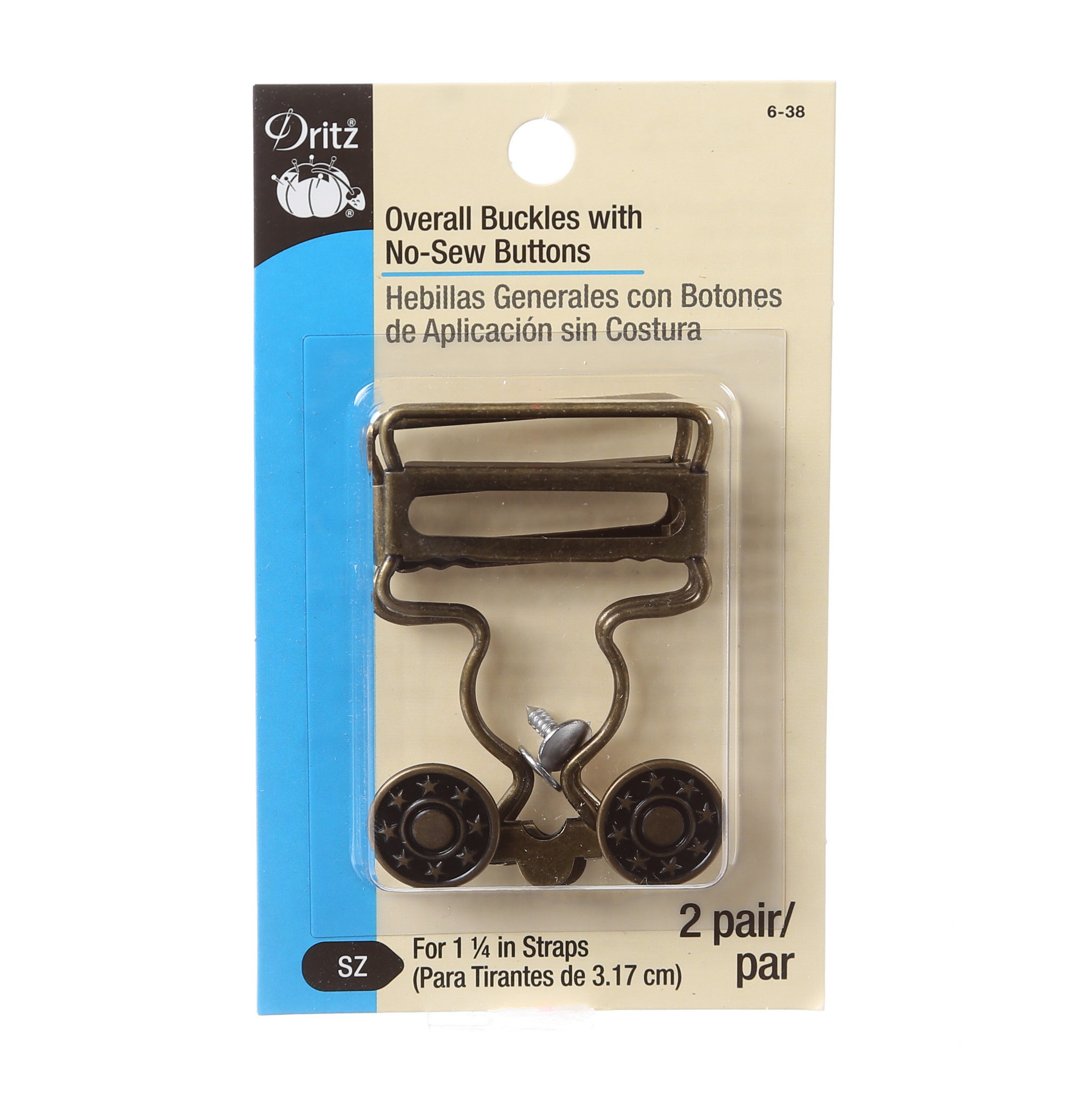 Overall Buckles With No Sew Buttons 1-1/4in Antique Brass