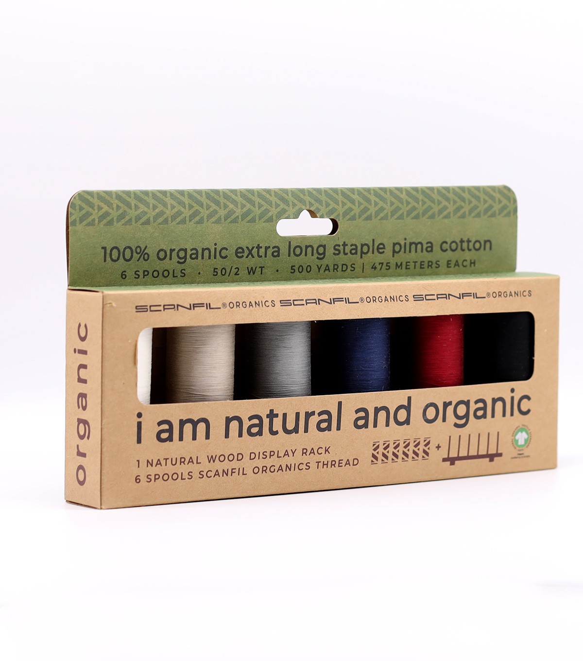 Scanfil Organic Cotton 50wt 6 Spool Thread Set with Rack Neutrals