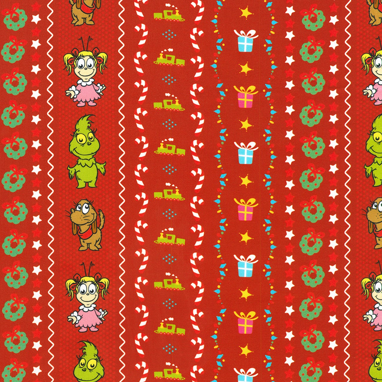 Red Christmas Motif Stripe, Max, Grinch, Cindy Lou