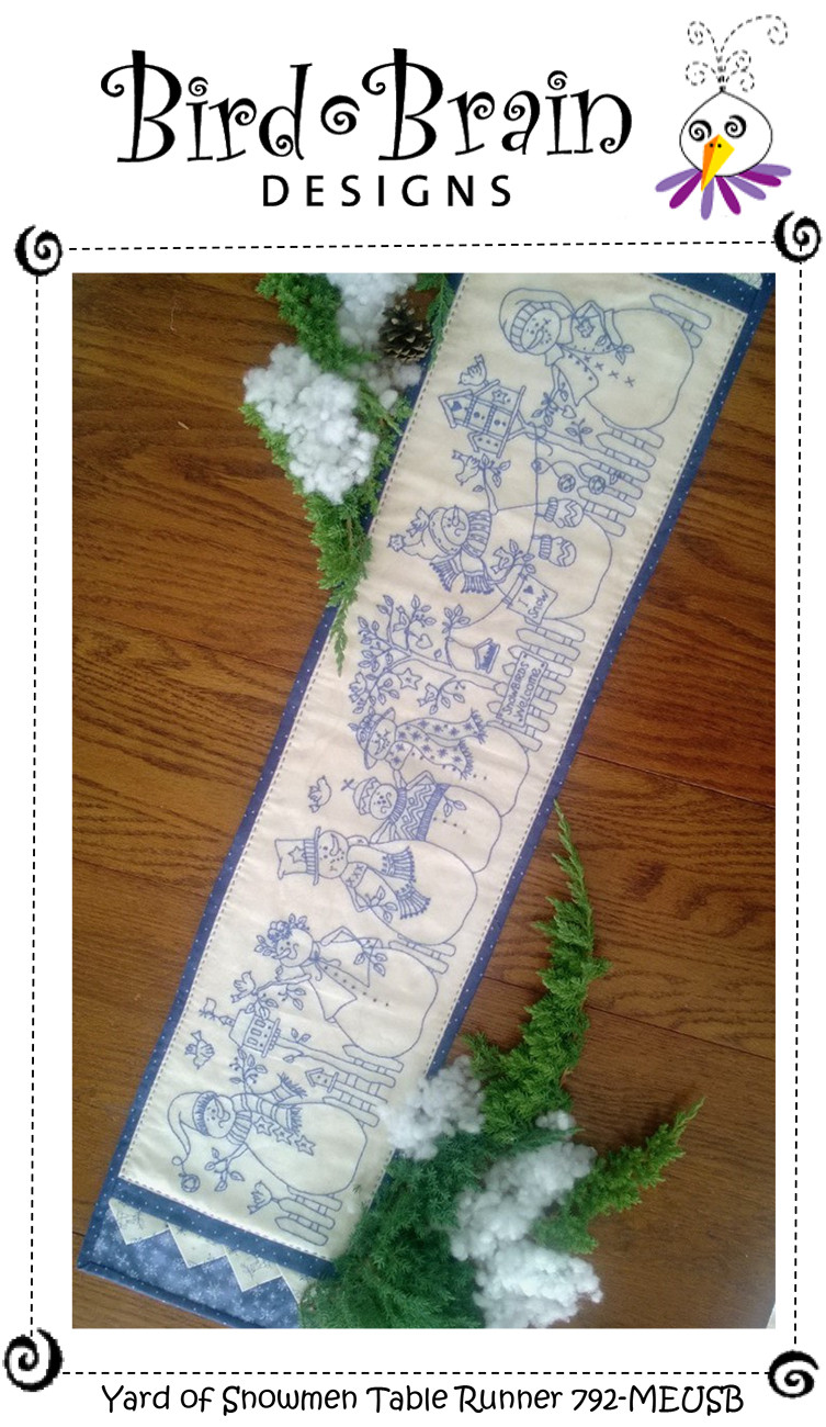 Yard of Snowmen Table Runner Machine Embroidery USB By Kingsley, Robin