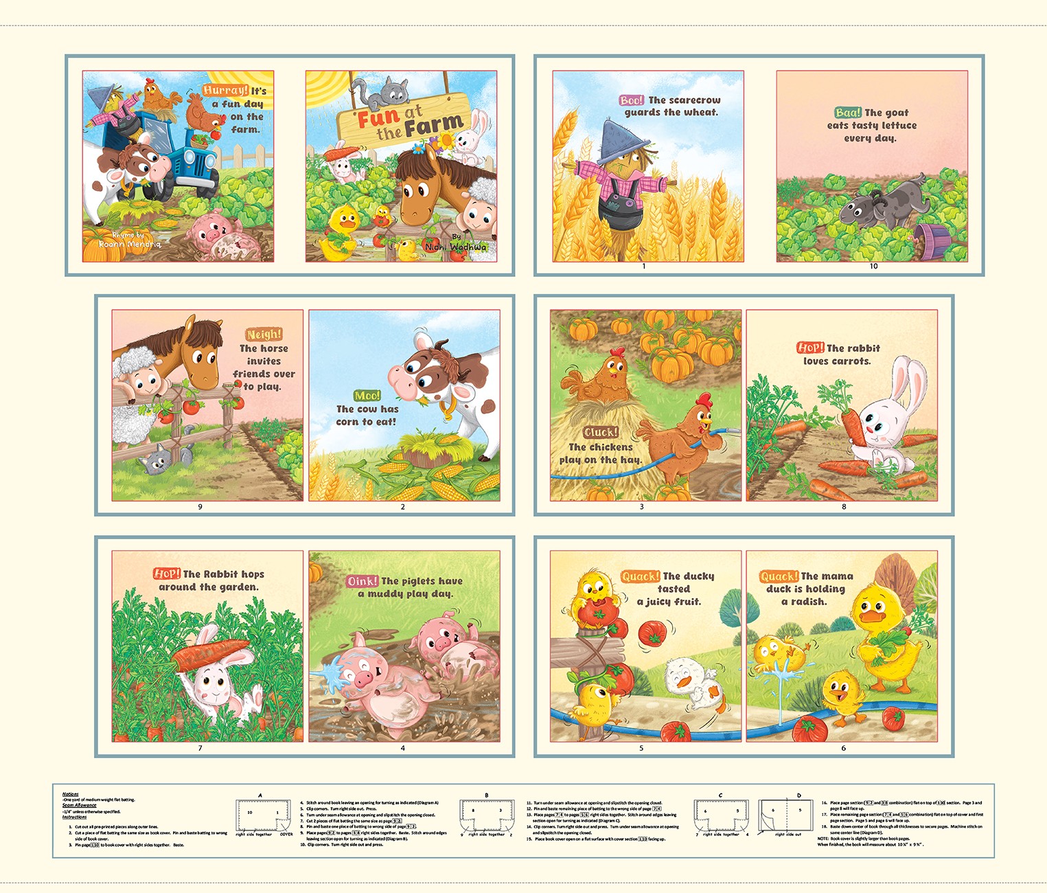 Cream Fun At The Farm Book Panel 36in repeat By Wadhwa, Nidhi