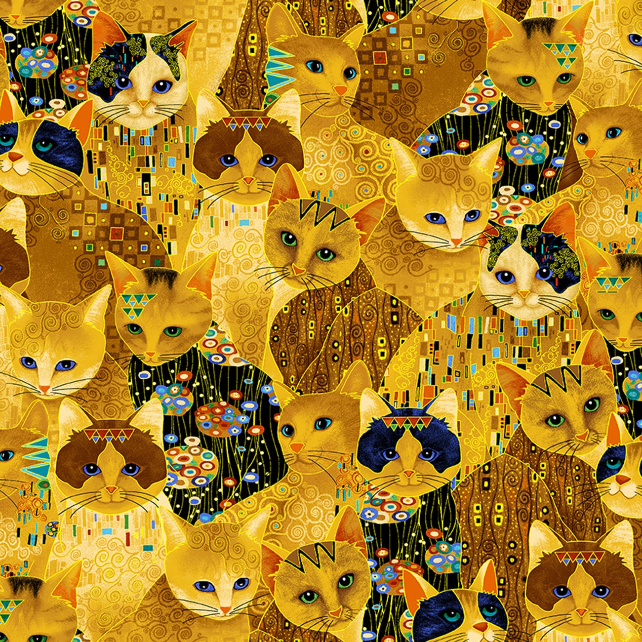 Gold Golden Bejeweled Cats By Hwang, Chong-A