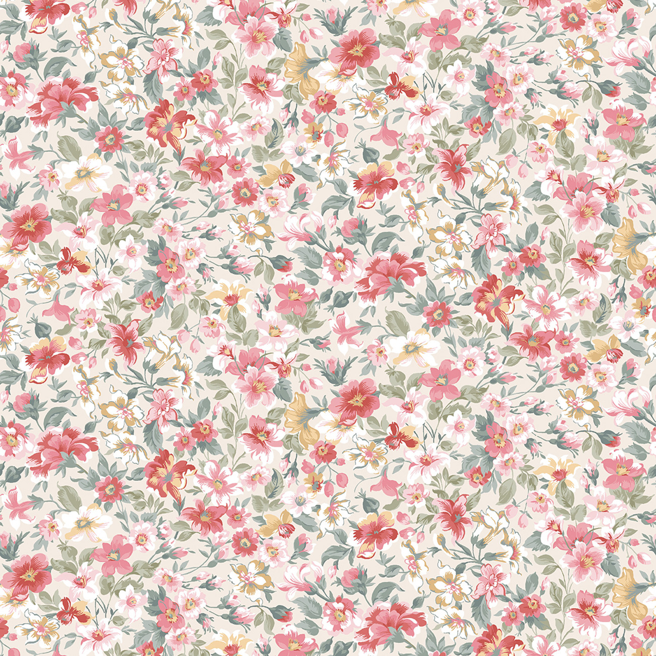 Cream/Multi Packed Floral Flannel