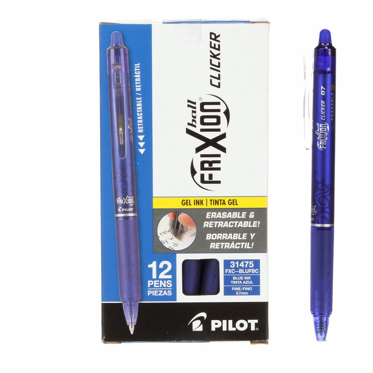 Frixion Clicker Pen Blue Fine Point 0.7mm 12pk