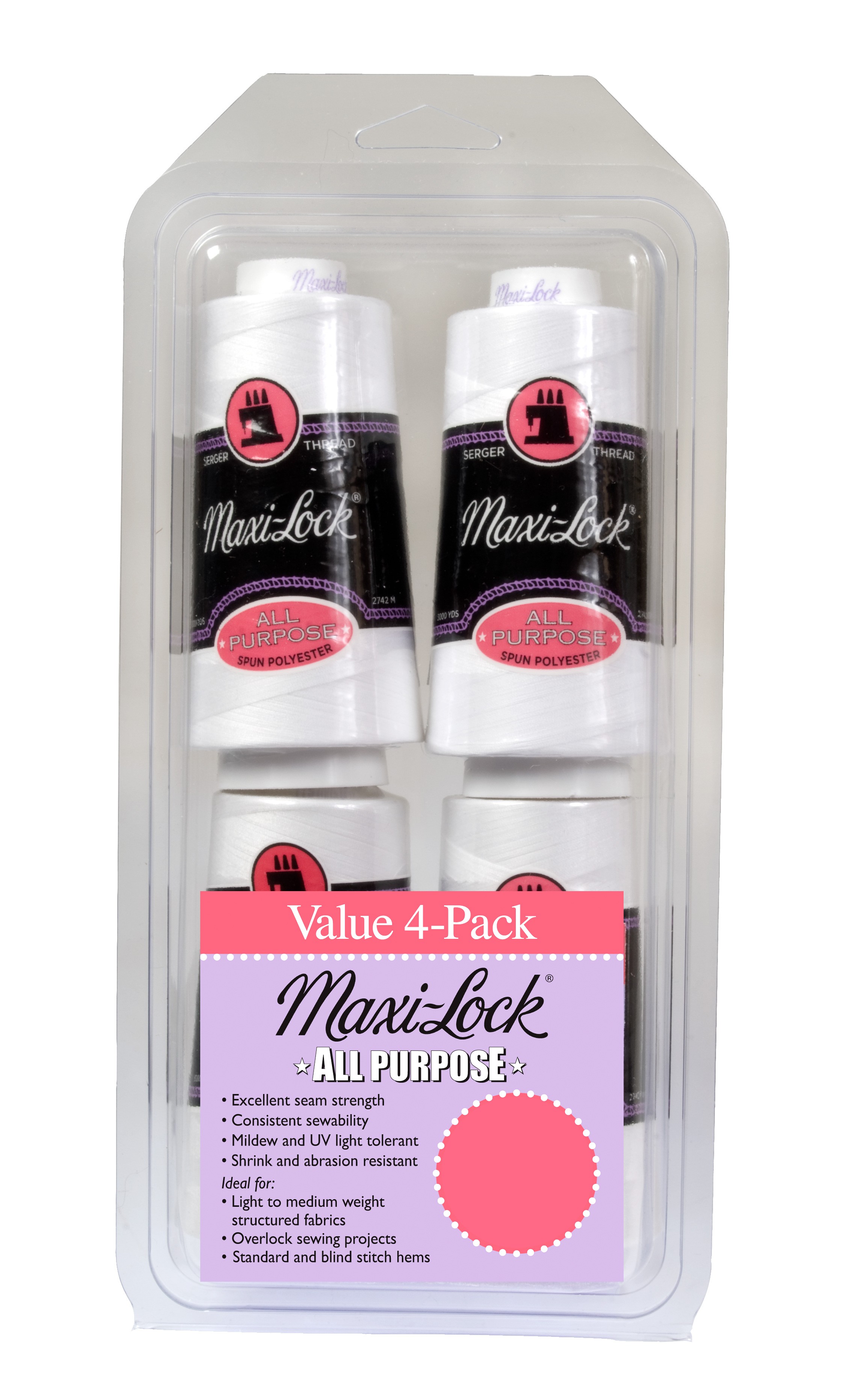 Maxi-Lock All Purpose Thread Set 4pk White