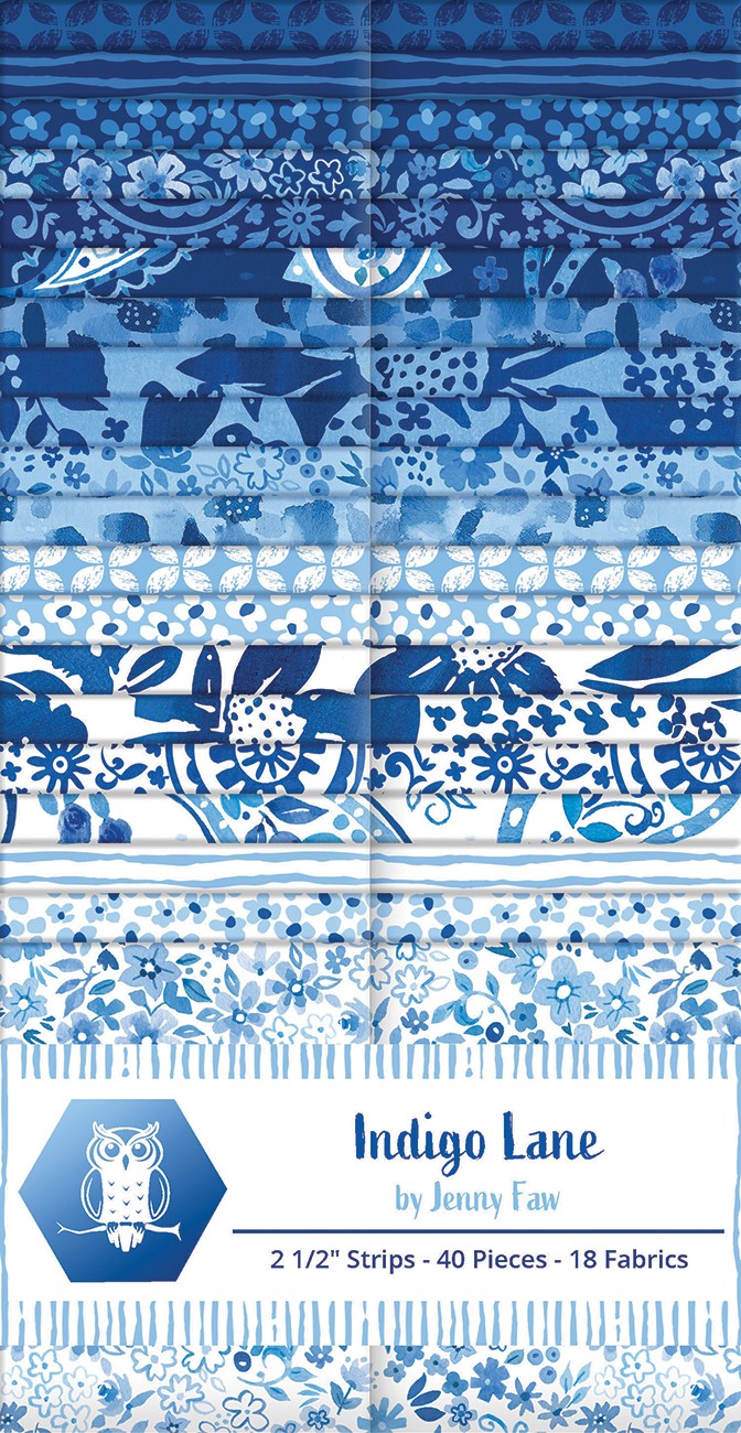 2.5in Strips Indigo Lane 40pcs, 2 Pieces of Each Print