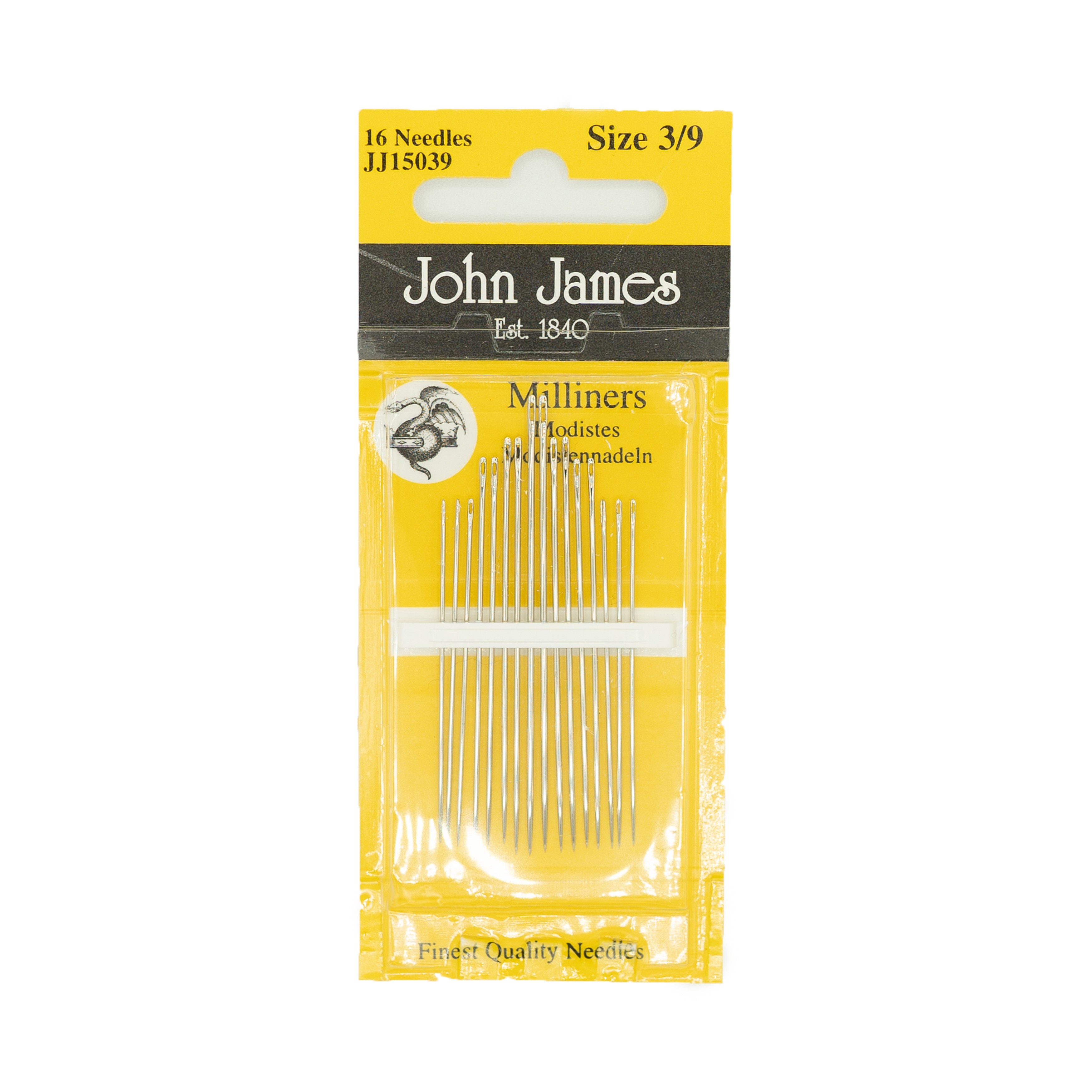 John James Milliners / Straw Needles Assorted Sizes 3/9 16ct