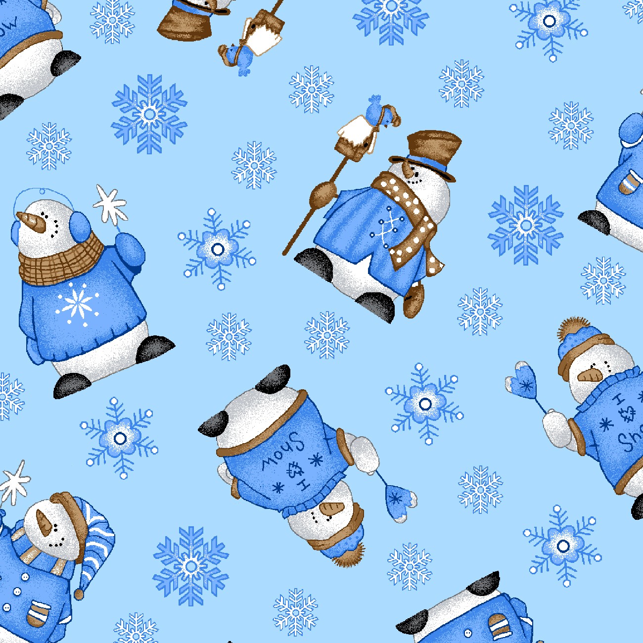 Light Blue Snowmen And Snowflakes Flannel