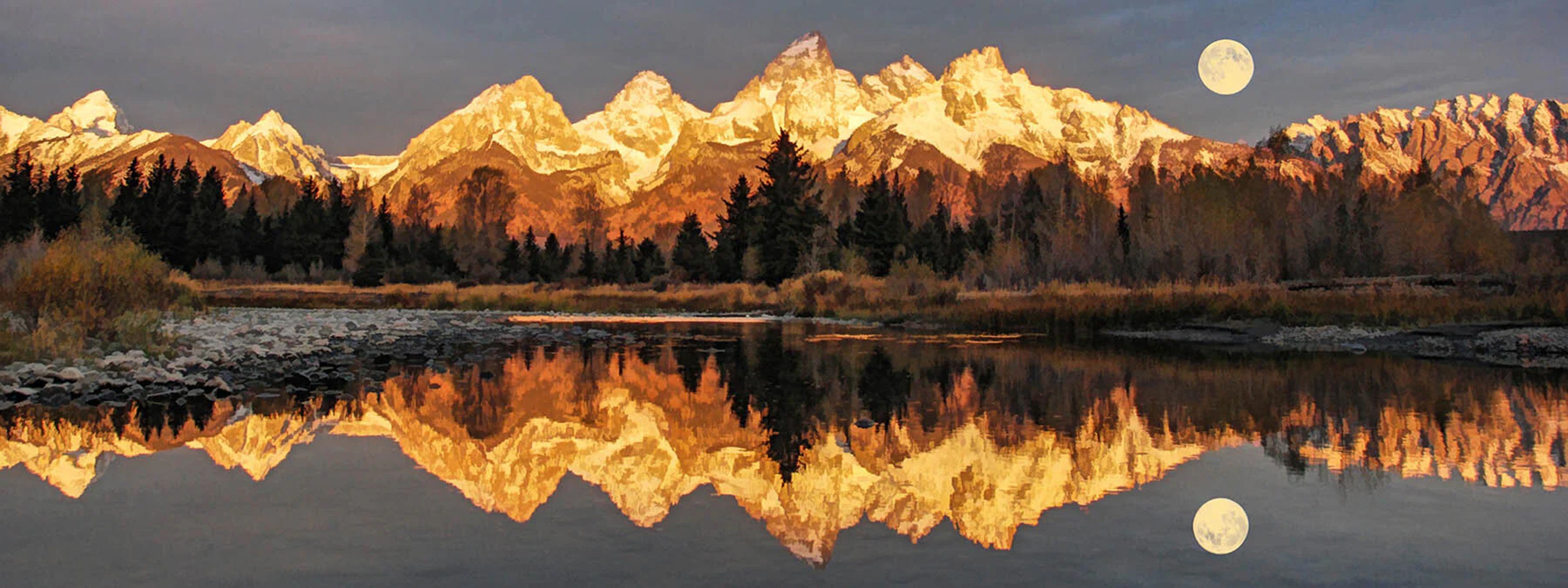 Moon Over the Tetons - Large Panel 33in x 12.25in