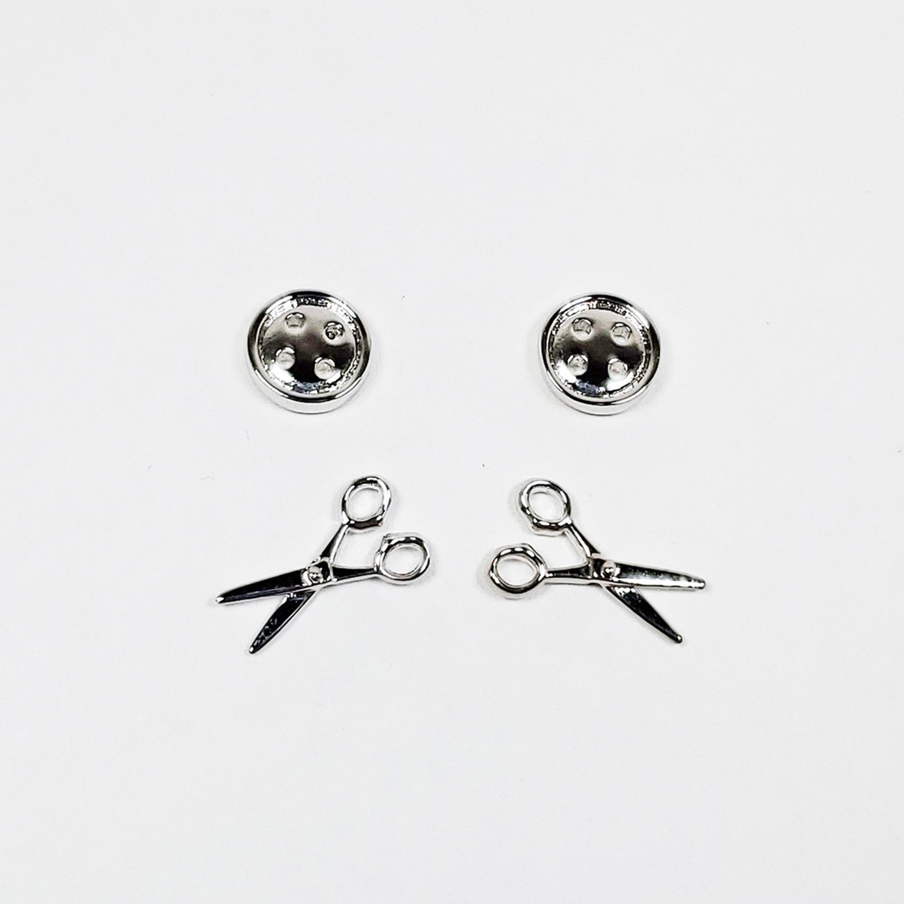 Button & Scissors Earring Set of 2 Silver