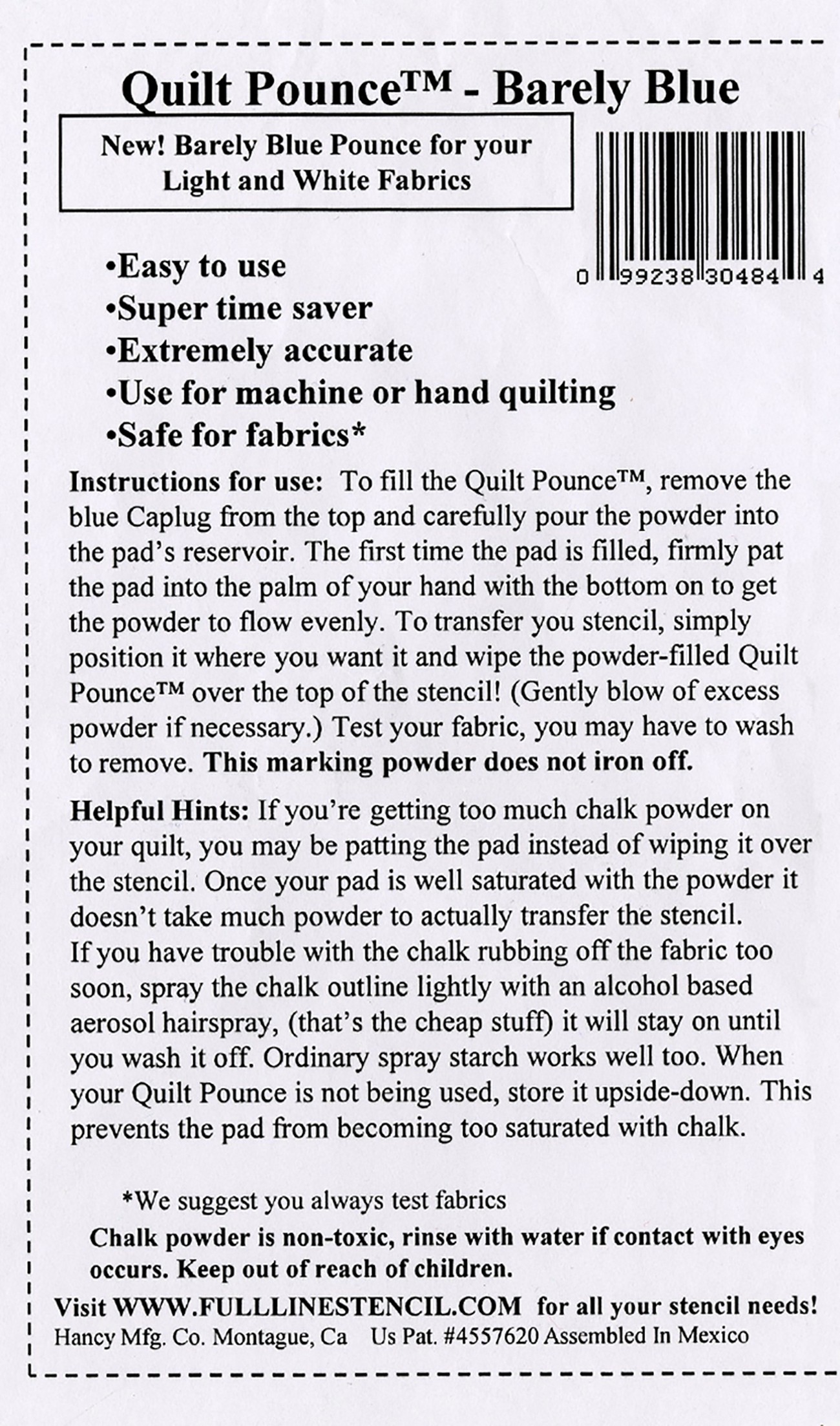 Stencil Chalk Transfer Quilt Pounce Pad Barely Blue