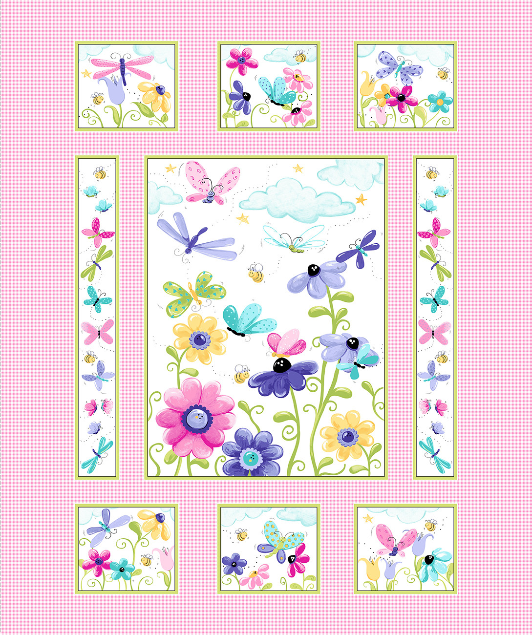Pink Flutter the Butterfly 36" Quilt Panel