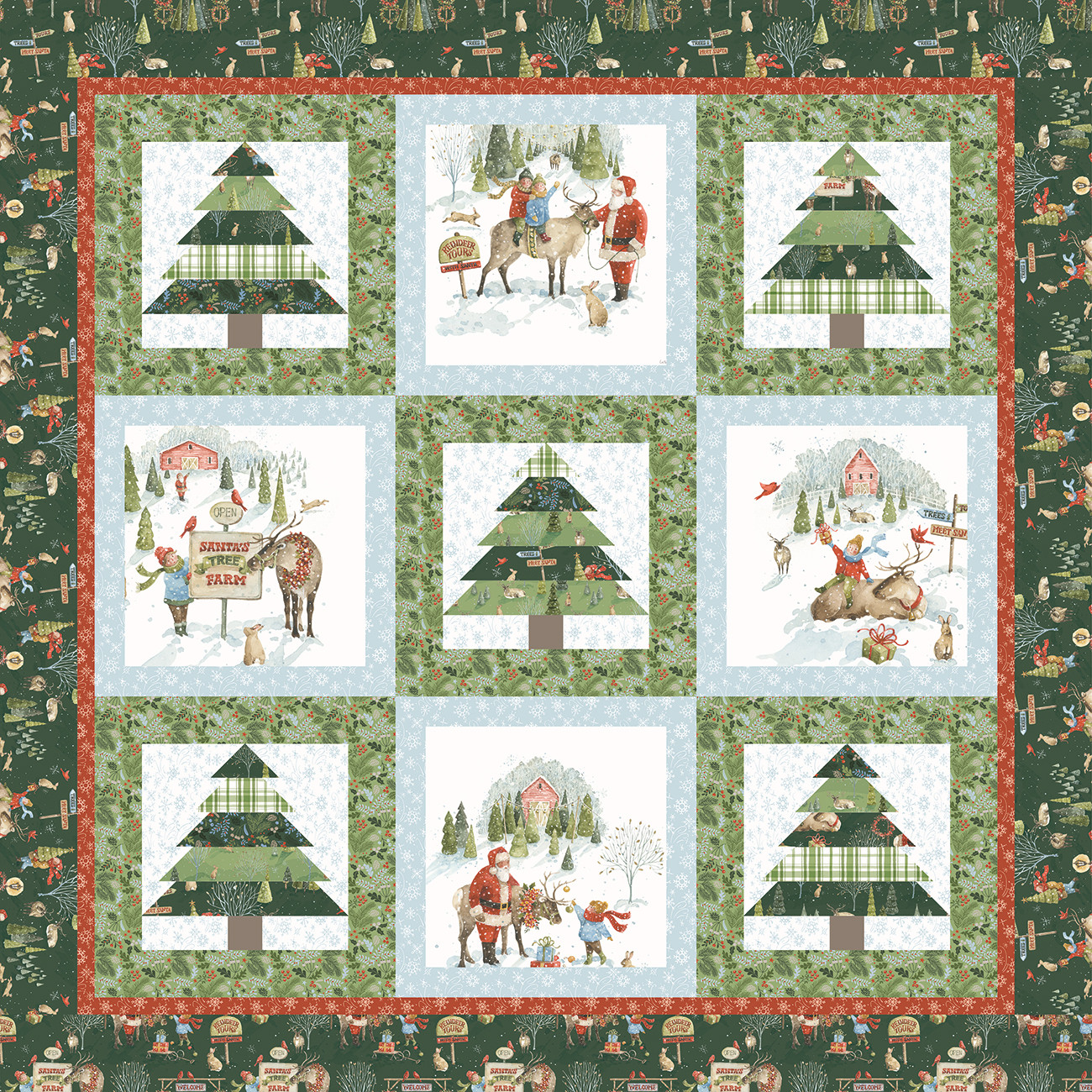 Santa's Tree Farm Digitally Printed Santa's Tree Farm Panel Quilt By ...