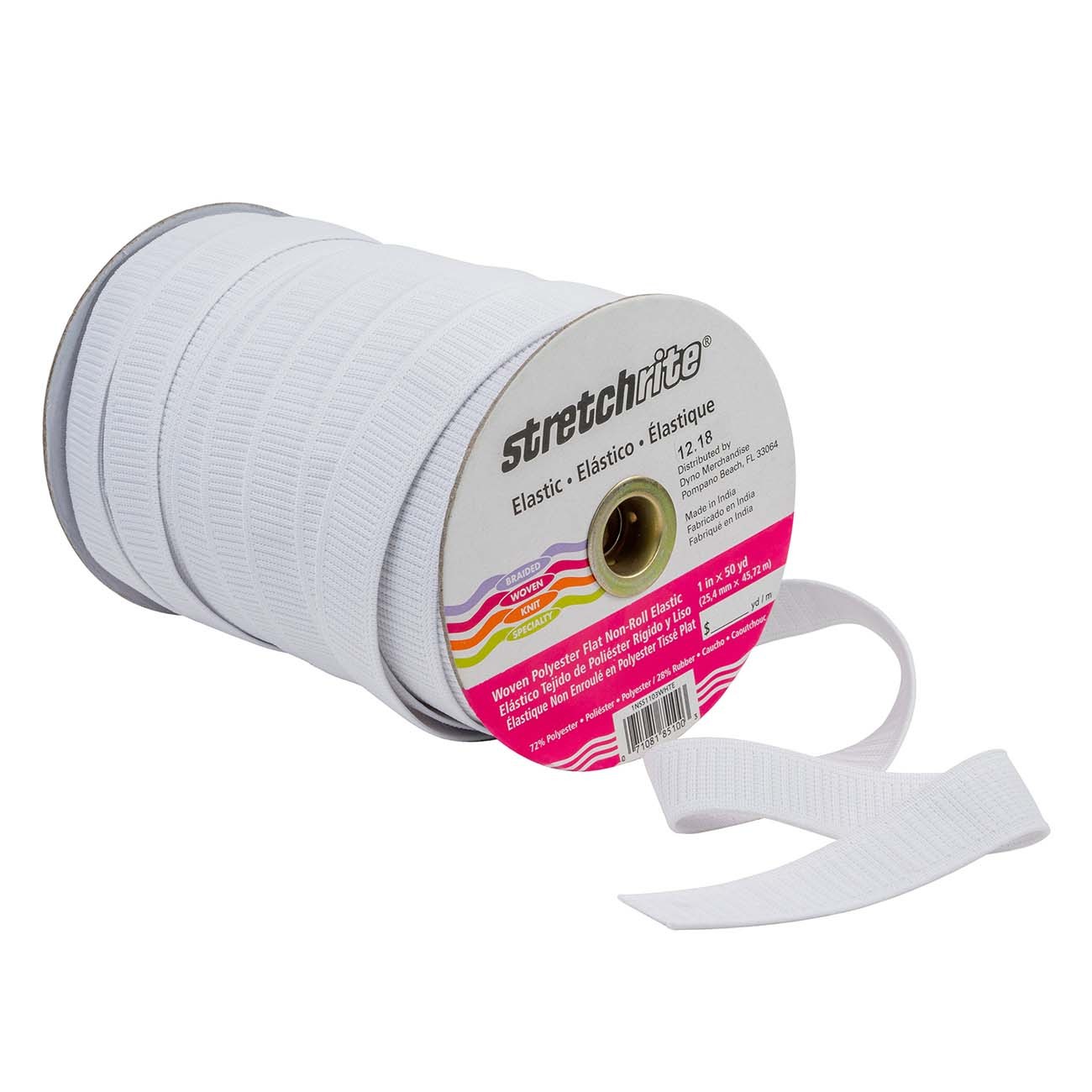 Polyester Flat Non-Roll Elastic 1in x 50yds White