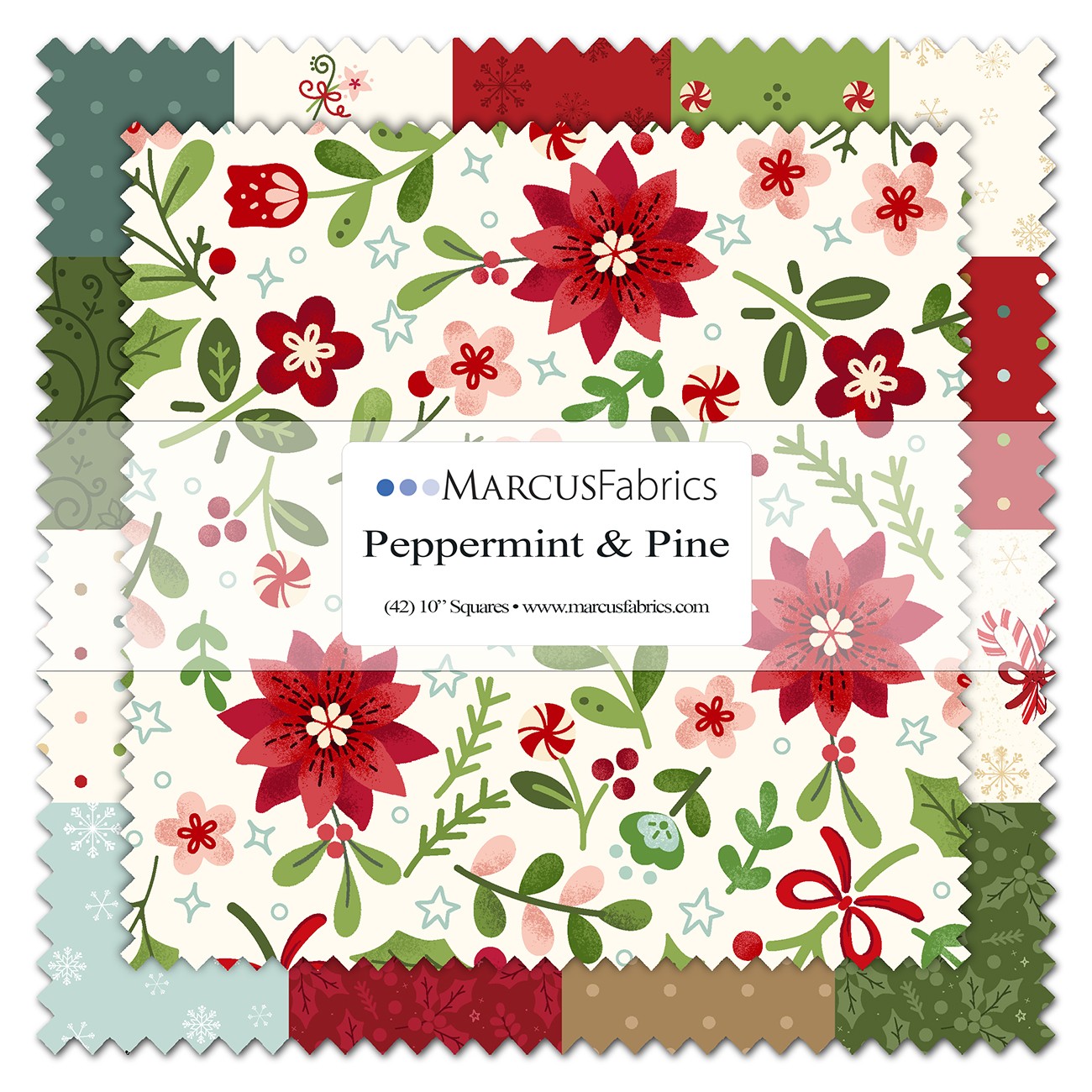 10in Squares, Peppermint & Pine, 42pcs, 6 bundles/pack By Lamb Farm Designs