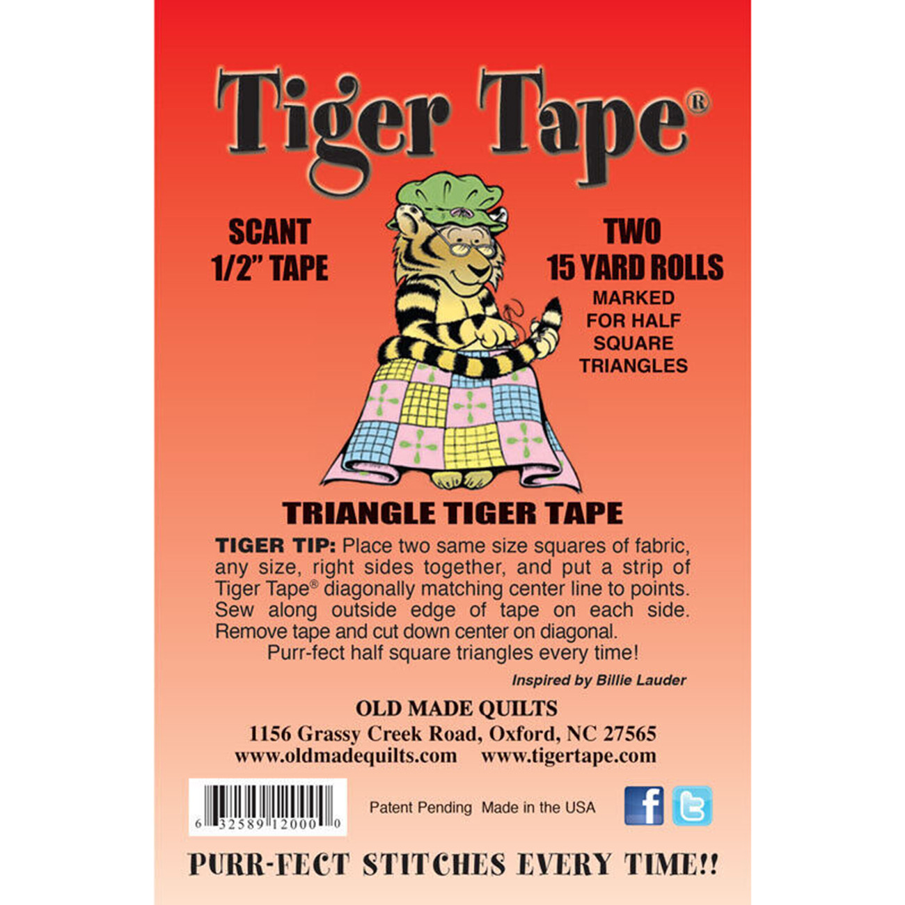 Tiger Tape Half Square Triangle Scant 1/2in x 15yd Roll 2ct