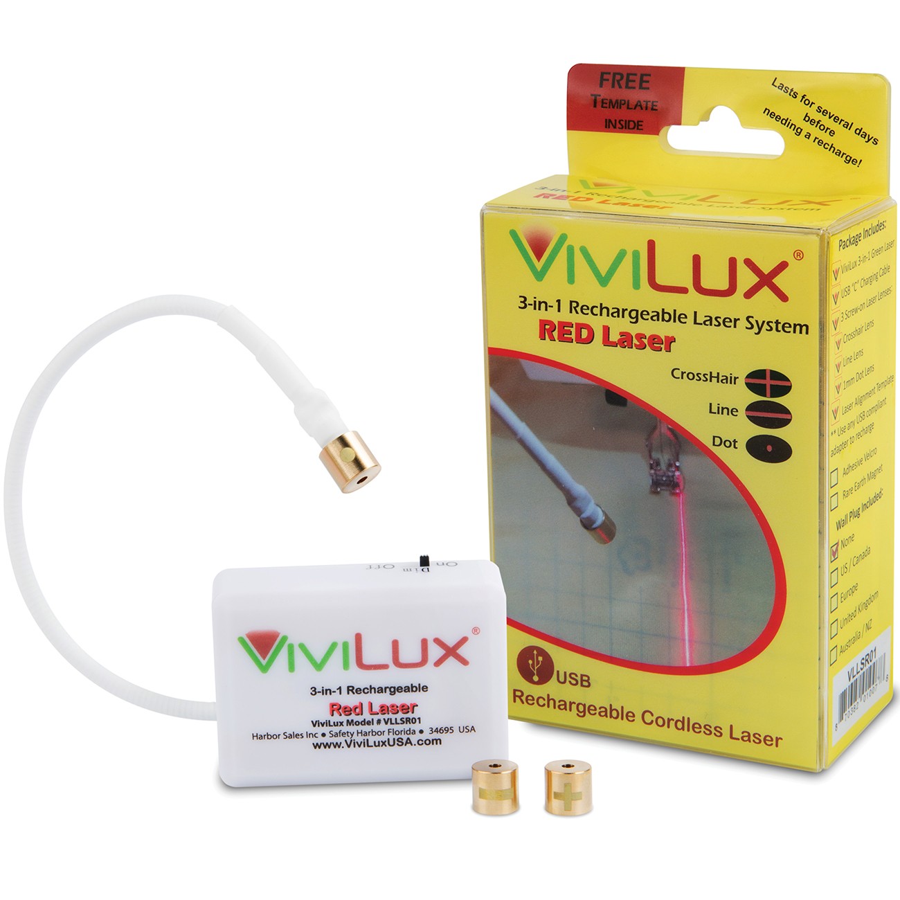 ViviLux 3-in-1 Rechargeable Red Laser System With Rare Earth Magnet